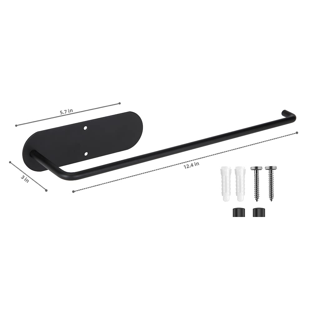 SpiCere Paper Towel Holder Under Cabinet, Adhesive or Wall Mount for Kitchen, Stainless Steel, Black