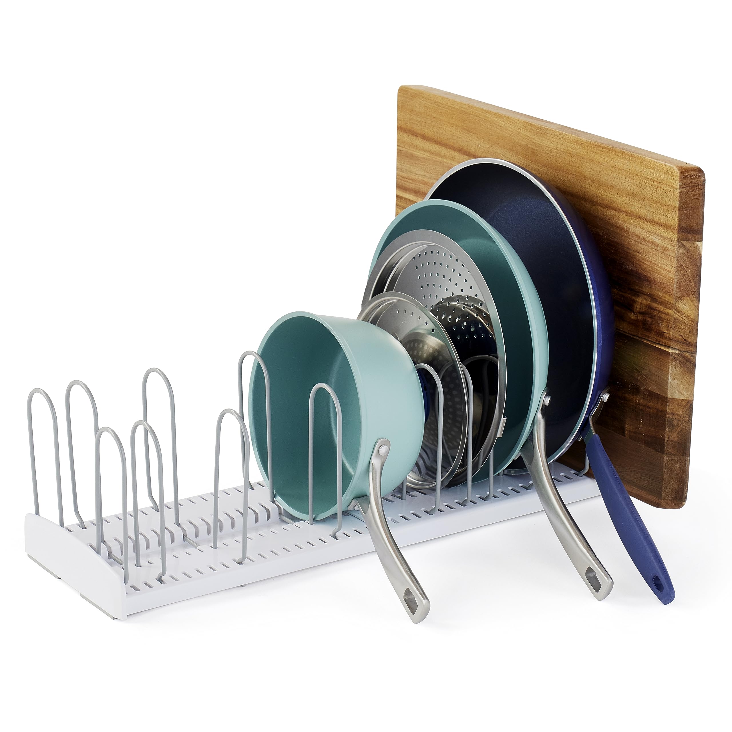 YouCopia StoreMore Expandable Pan and Lid Rack, Adjustable Pot Lid Organizer for Kitchen Storage, 12.5”-22” Wide