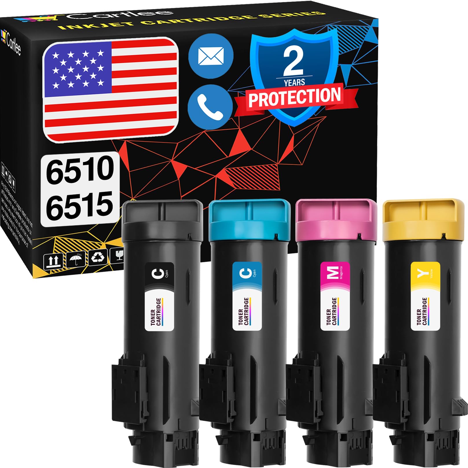 Cartlee Set of 4 Compatible High Yield Laser Toner Cartridges for Xerox Phaser 6510 6510/dni 6510/dn 6510/n Workcentre 6515 6515/dni 6515/dn 6515/n Printer (1 Black, 1 Cyan, 1 Magenta, 1 Yellow)