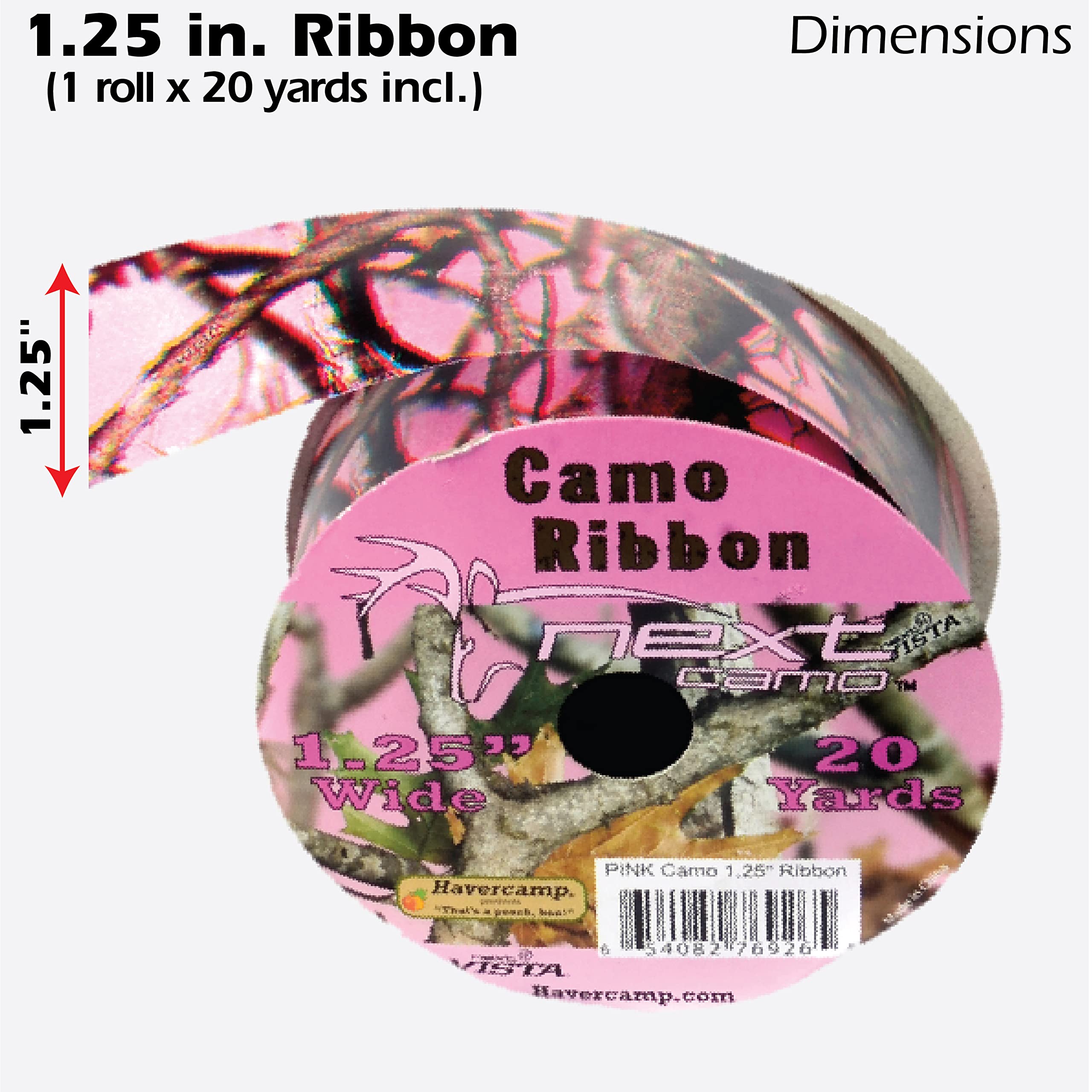 Havercamp Pink Camo Gift Wrapping Kit! This Deluxe set includes: 1 Lg. Pack of Wrapping Paper (20 sq. feet), 3 (5β) Gift Bows, 1 (8β) Gift Bow, and 20 Yards of Ribbon.