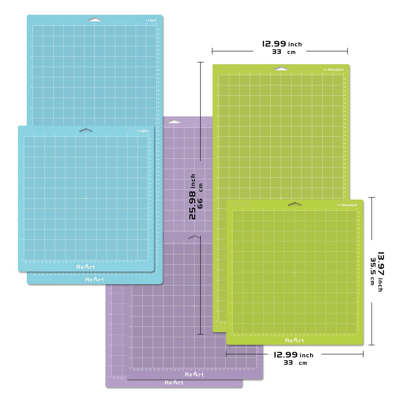 ReArt Cutting Mat Variety 6 Packs Adhesive Replacement - Strong, Standard, Light Grip Suit for Cricut Maker/Explore Air 2/Air/One - 12in x 12in x 3 Packs, 12in x 24in x 3 Packs.