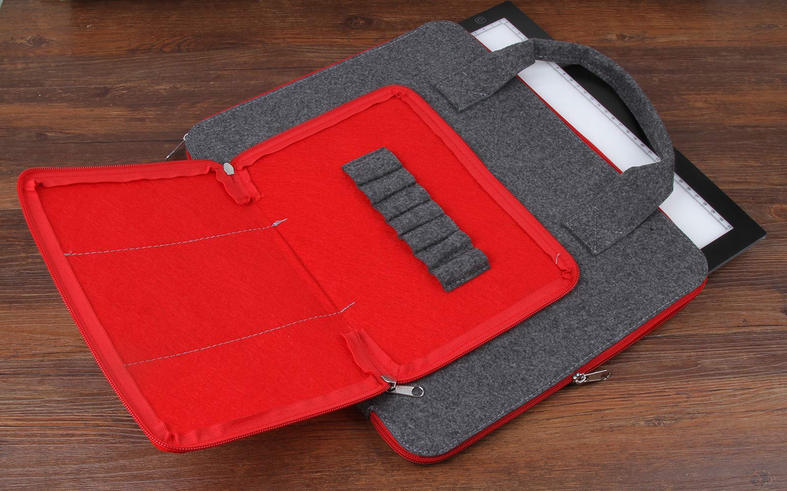 Storage Bag Felt Hand-held Shockproof 14.75 x 11.75 Inch 2.5 inch Thick for A4 Painting Light Pad Board Leaf Book Weeding Light Box (Plus Thick Size)