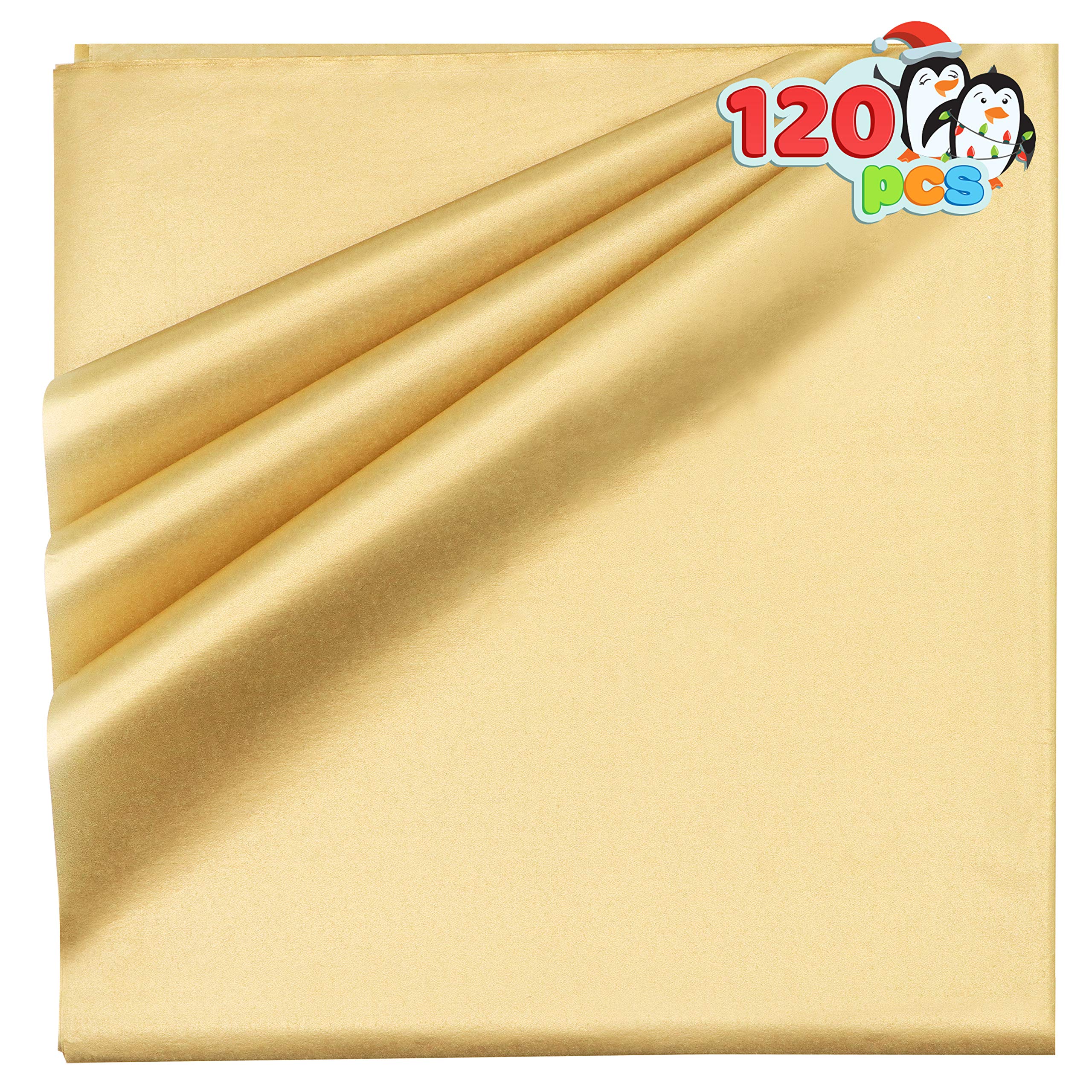 JOYIN 120 Piece Christmas Metallic Gold Tissue Paper Assortment (20" x 20" inches) Holiday Gold Gift Wrapping for Party Favors Goody Bags, Xmas Presents Wrapping Stocking Stuffers