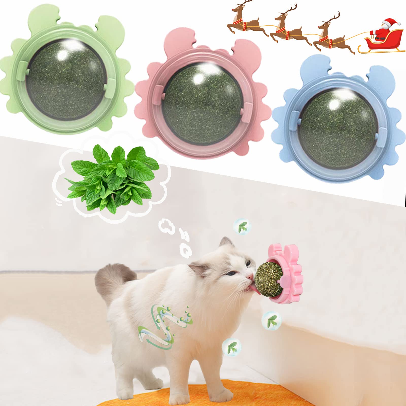 SUGVUHO 3 Pack Catnip Ball Cat Toy Cat Nips Organic Ball Catnip Wall Balls for Cats Cat Licking Ball Cat Teeth Cleaning Toy Cat Mint Silvervine Cat Toy Catnip and Silvervine for Cats