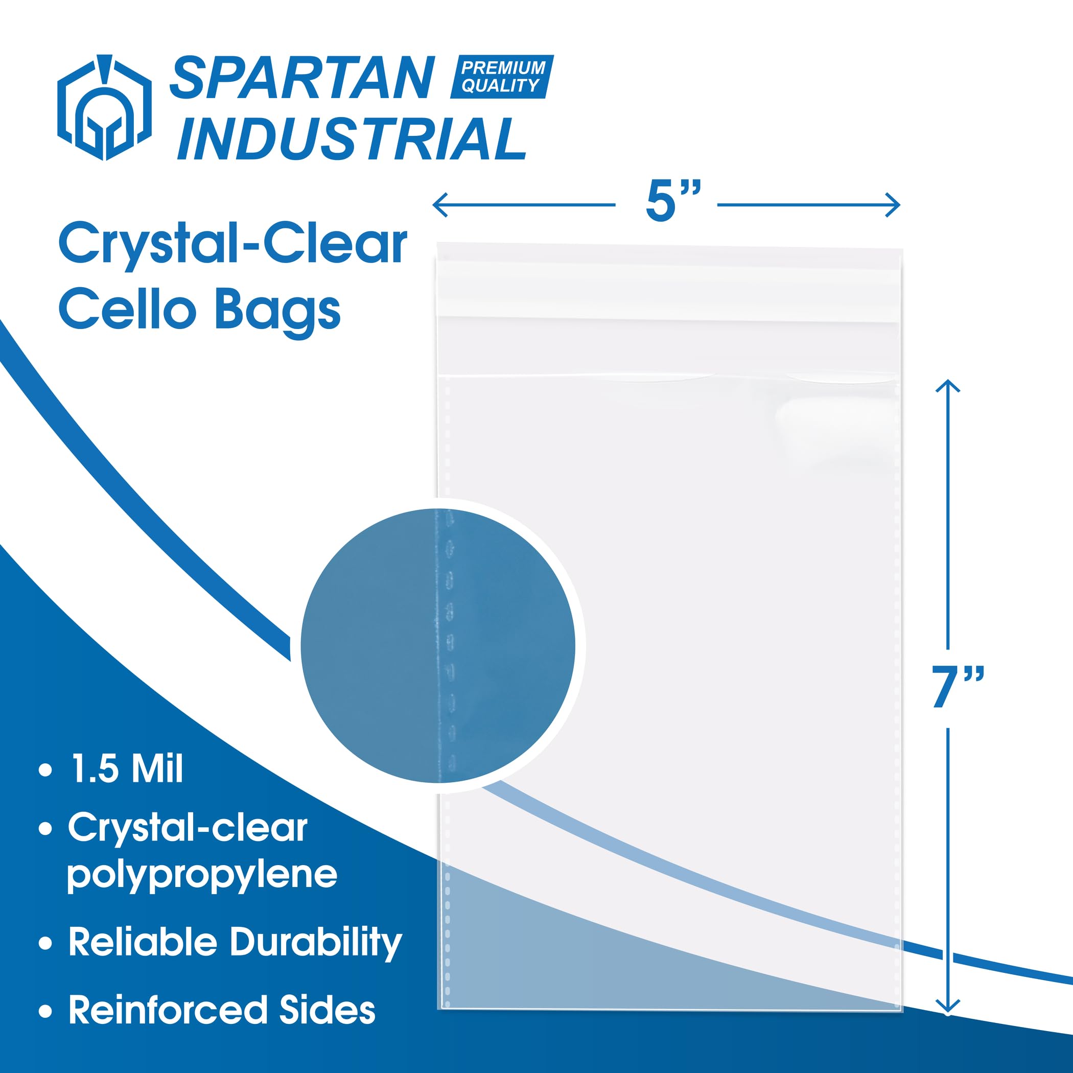SPARTAN INDUSTRIAL Polypropylene Cello Bags (Small) - 1000 Pack (5" X 7")