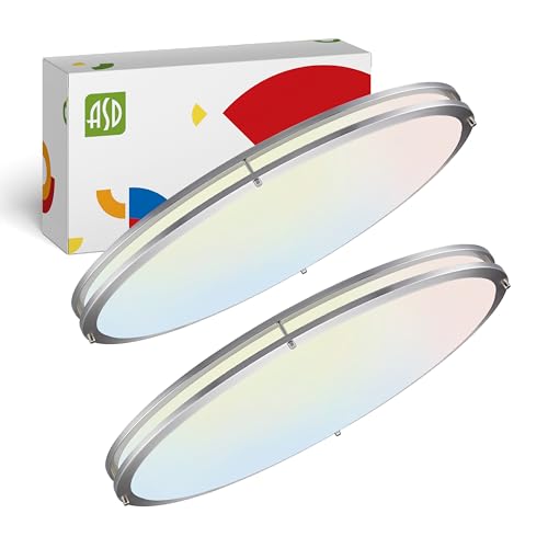 ASD LED 32 Inch Oval Flush Mount Light Fixture | 45W 3750LM 3000K-5000K 100-277V | 3CCT, Dimmable, Energy Star, ETL Listed | Close to Ceiling Double Ring Lamp, Low Profile Lighting | Nickel, 2 Pack