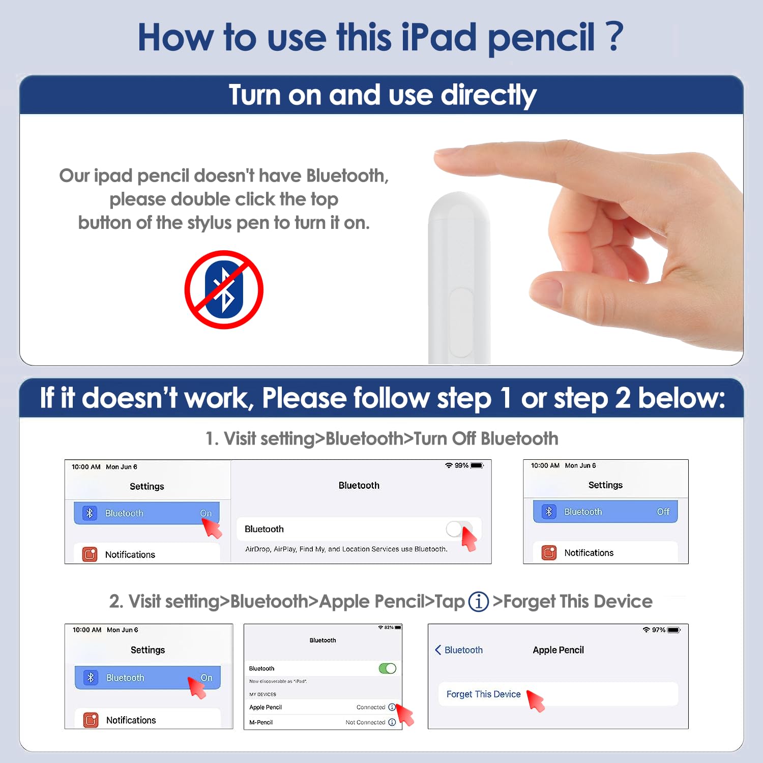Stylus Pen for iPad 2018-2024, 2X Fast Charge iPad Pencil 2nd Generation Compatible with Apple iPad Pro M4/ Pro 12.9"(6/5/4/3)/ Pro 11"(4/3/2/1), iPad Mini 6/5, iPad Air (M2/5/4/3), iPad (10/9/8/7/6)