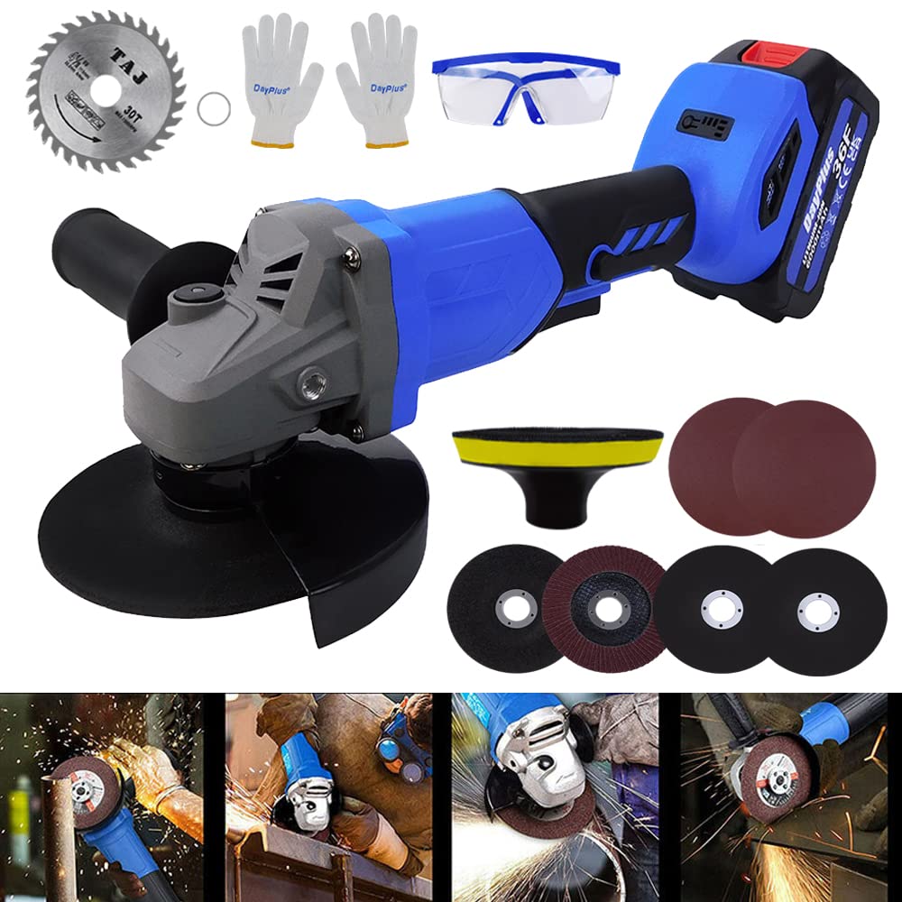 Cordless Angle Grinder Kit, 12000 RPM Brushless Motor Electric Grinder, Metal Cut Off/Polish Tool with Battery, Charger, 4.5" Blade, 2-Position Handle, Cutting Grinding Polishing Wheels