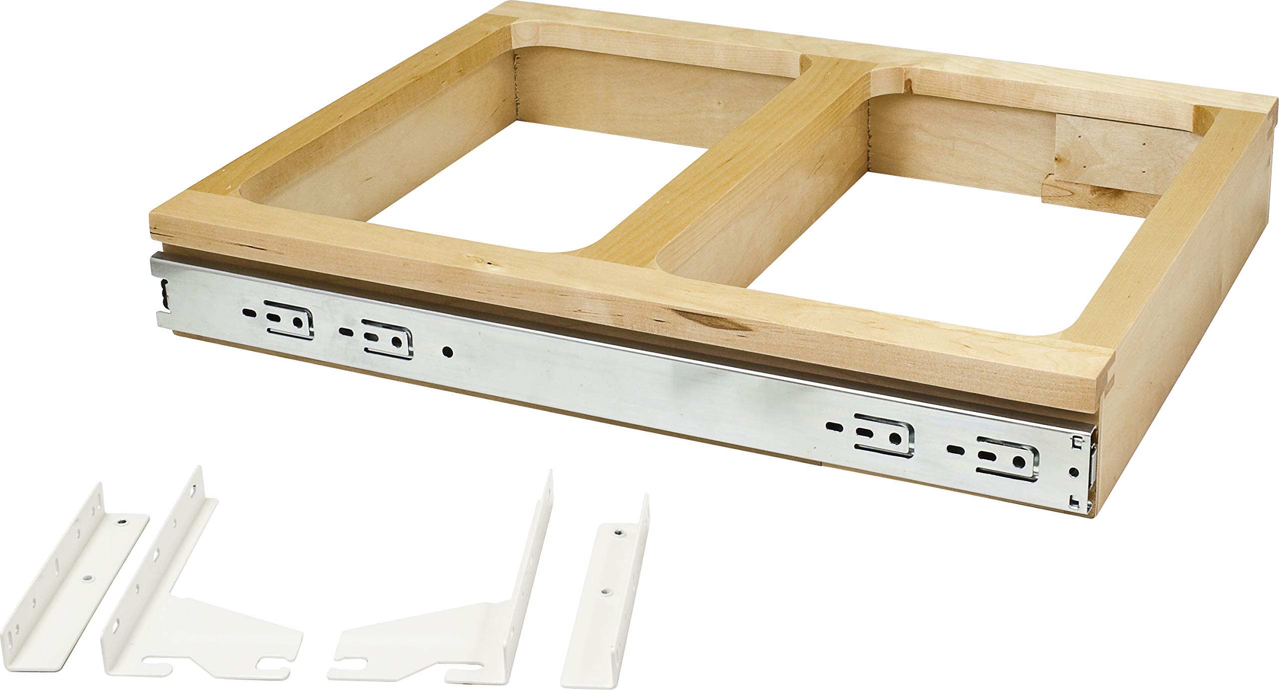 Hardware Resources Pull Out Trash Container System - Top-Mount Garbage Basket Sliders with Mounting Rings - White Birch Wood Face Frame Cabinet, Soft Close Extension - Capacity: 100lbs, 18" Double Can