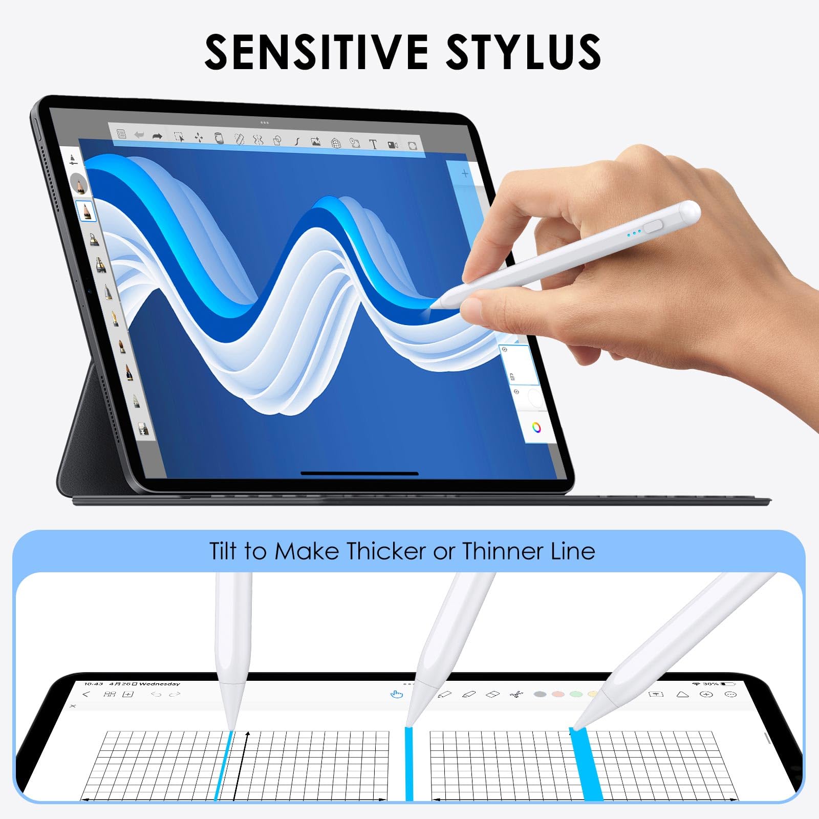 Stylus Pen for iPad 2018-2024, 2X Fast Charge iPad Pencil 2nd Generation Compatible with Apple iPad Pro M4/ Pro 12.9"(6/5/4/3)/ Pro 11"(4/3/2/1), iPad Mini 6/5, iPad Air (M2/5/4/3), iPad (10/9/8/7/6)