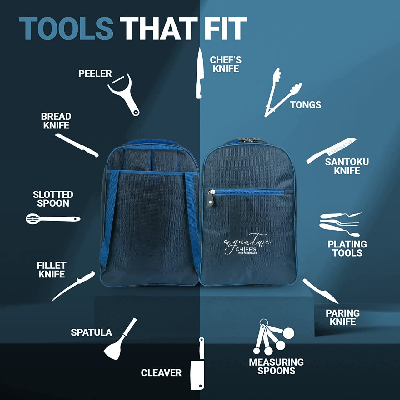 Chef Knife Backpack | Chef Knife Bag | Waterproof Material | Chefs Case with 30+ Pockets for Knives & Utensils | Sturdy Travel Knife Bag | Culinary Gifts For Chefs & Students