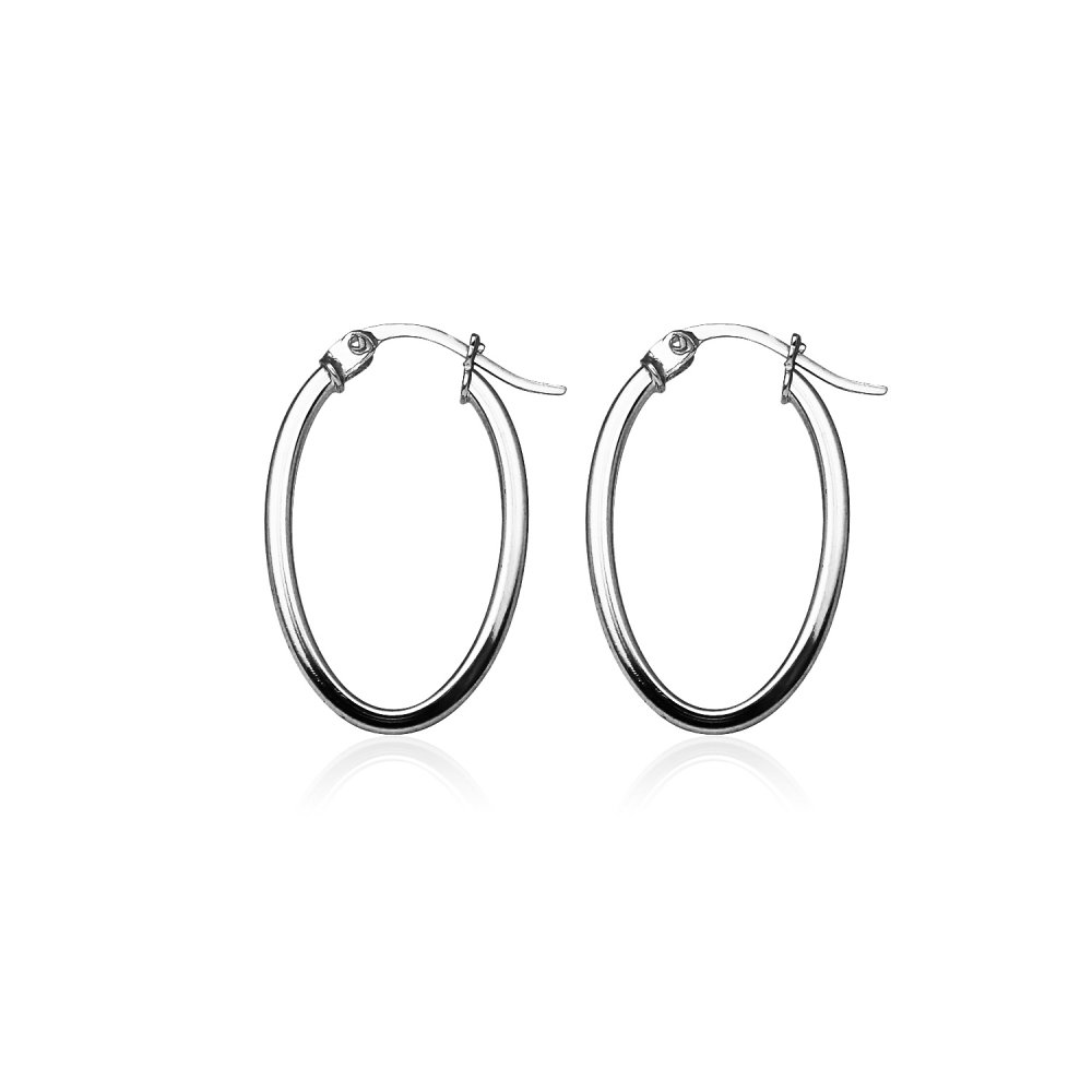 Hoops & Loops 925 Sterling Silver 1.5mm Oval Click-Top Hoop Earrings for Women, 15mm