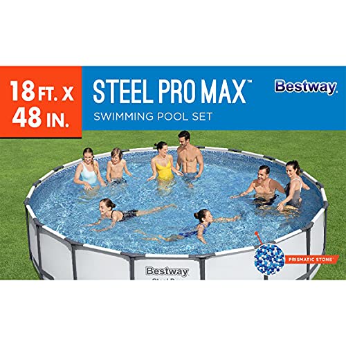 Bestway Steel Pro MAX 18 Foot x 48 Inch Round Metal Frame Above Ground Outdoor Swimming Pool Set with 1,000 Filter Pump, Ladder, and Cover
