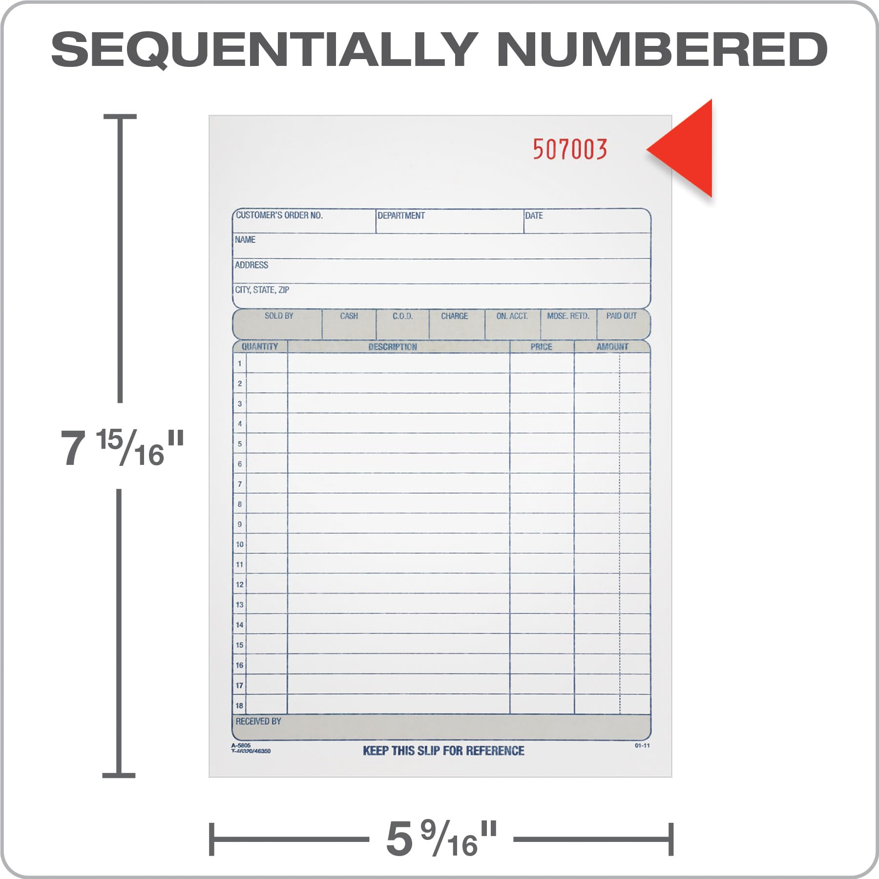 Adams Sales Order Book, 3-Part Carbonless, White/Canary/Pink, 5-9/16" x 8-7/16", 50 Sets (TC5805)