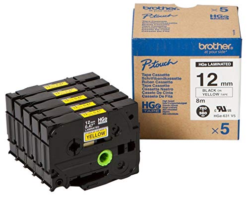 Brother HG631V5 - Laminated tape - black on yellow - Roll (1.2 cm x 8 m) - 5 roll(s)