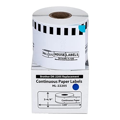 HOUSELABELS Compatible with DK-2205 Replacement Roll for Brother QL Label Printers; Blue Continuous Length Labels; 2-4/9" x 100 feet (62mm*30.48m) - 1 Roll