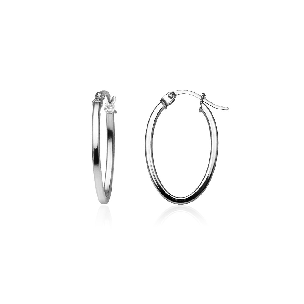 Hoops & Loops 925 Sterling Silver 1.5mm Oval Click-Top Hoop Earrings for Women, 15mm