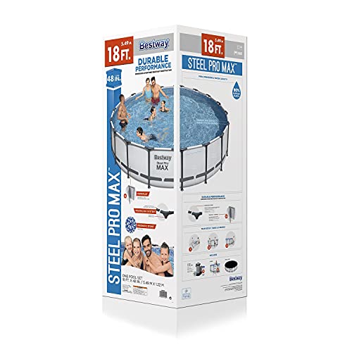 Bestway Steel Pro MAX 18 Foot x 48 Inch Round Metal Frame Above Ground Outdoor Swimming Pool Set with 1,000 Filter Pump, Ladder, and Cover