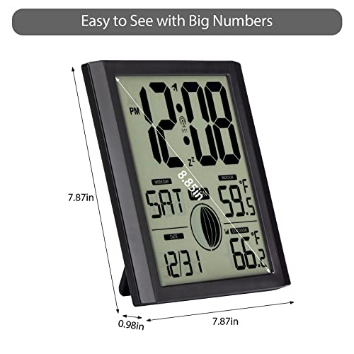 Digital Atomic Wall Clock, Atomic Clocks with Indoor Outdoor Temperature,Battery Operated,Calendar,Large Number Clock with Day and Date for Bedroom Home Office Elderly