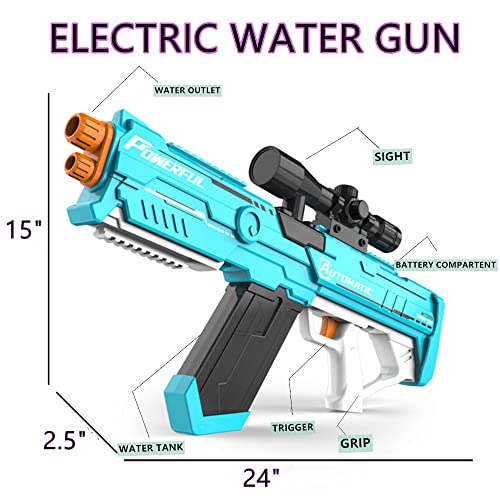 JCWH Electronic Powerful Water Gun,Electric Squirt Gun, with ABS Material 1100cc Large Capacity Strong 49 Ft Long Rang Shooting for Summer Water Toys Gun Kids Adults
