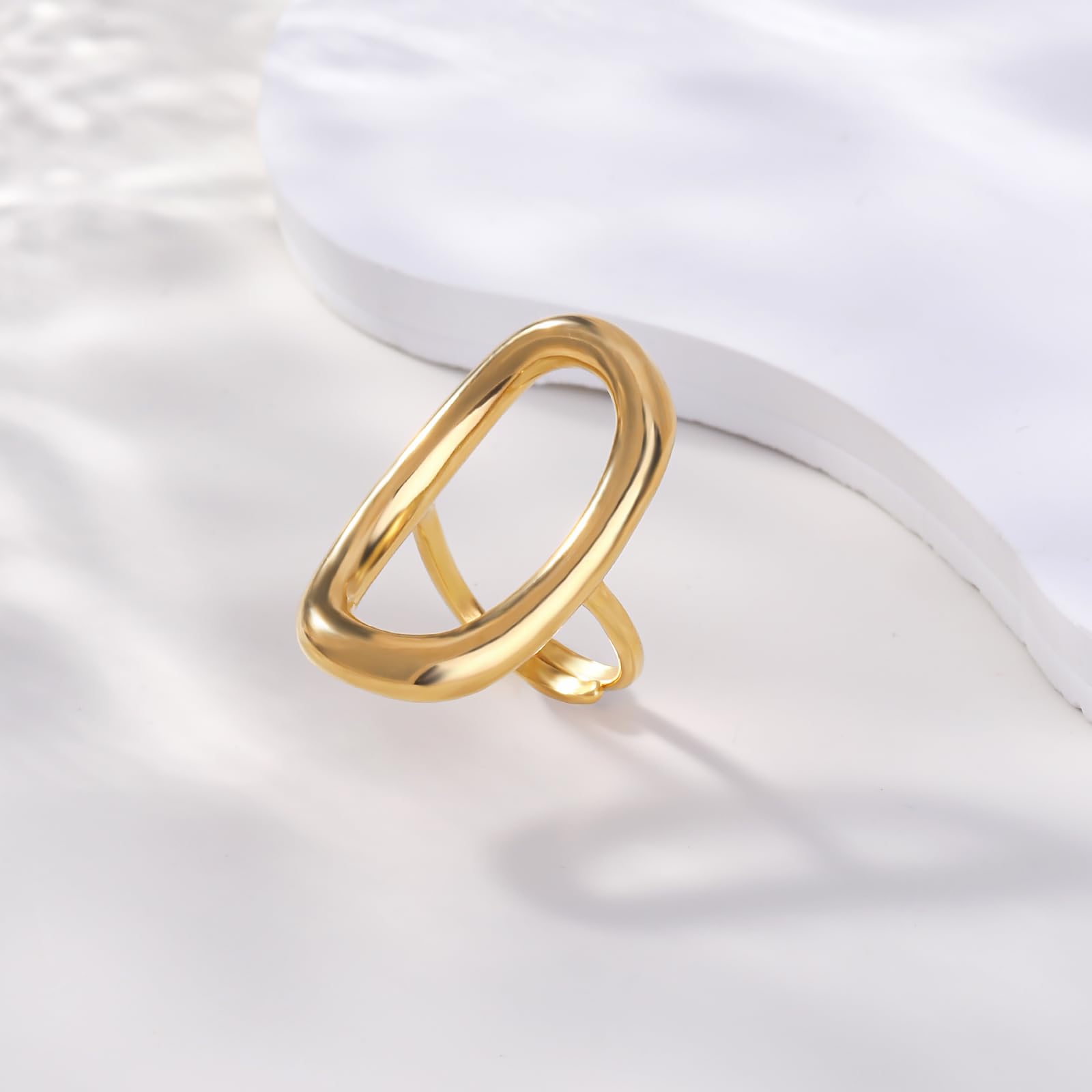 YADUDA Dainty Oval Open Ring for Women 18K gold plated Chunky Statement Band Rings Simple Stack Finger Jewelry Gift,Size 8