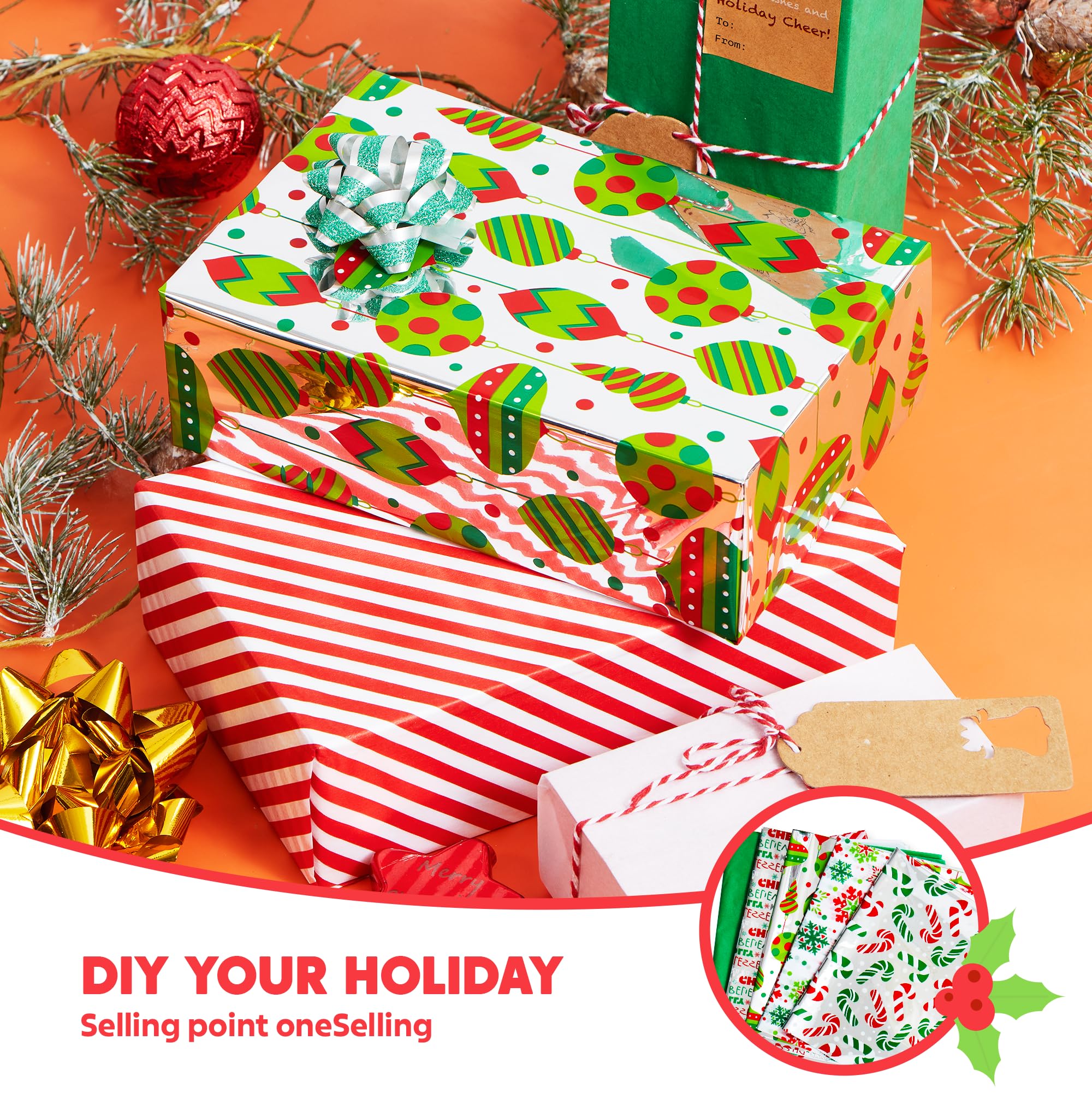 JOYIN 150 Pieces Christmas Wrapping Tissue Paper w/ Hologram & Prints for Gift Decoration, Gift Wrapping Boxes and Bags, Holiday Gift Extra-Special, Christmas Trees, Wine Bottles, Art & Craft and More