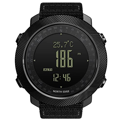 NORTH EDGE Apache Tactical Watches - Digital Outdoor Sports Survival Military Watches for Men, Compass, Rock Solid, Durable Nylon Band, Steps Tracker, Pedometer Calories