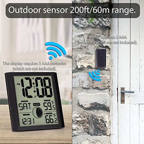 Digital Atomic Wall Clock, Atomic Clocks with Indoor Outdoor Temperature,Battery Operated,Calendar,Large Number Clock with Day and Date for Bedroom Home Office Elderly