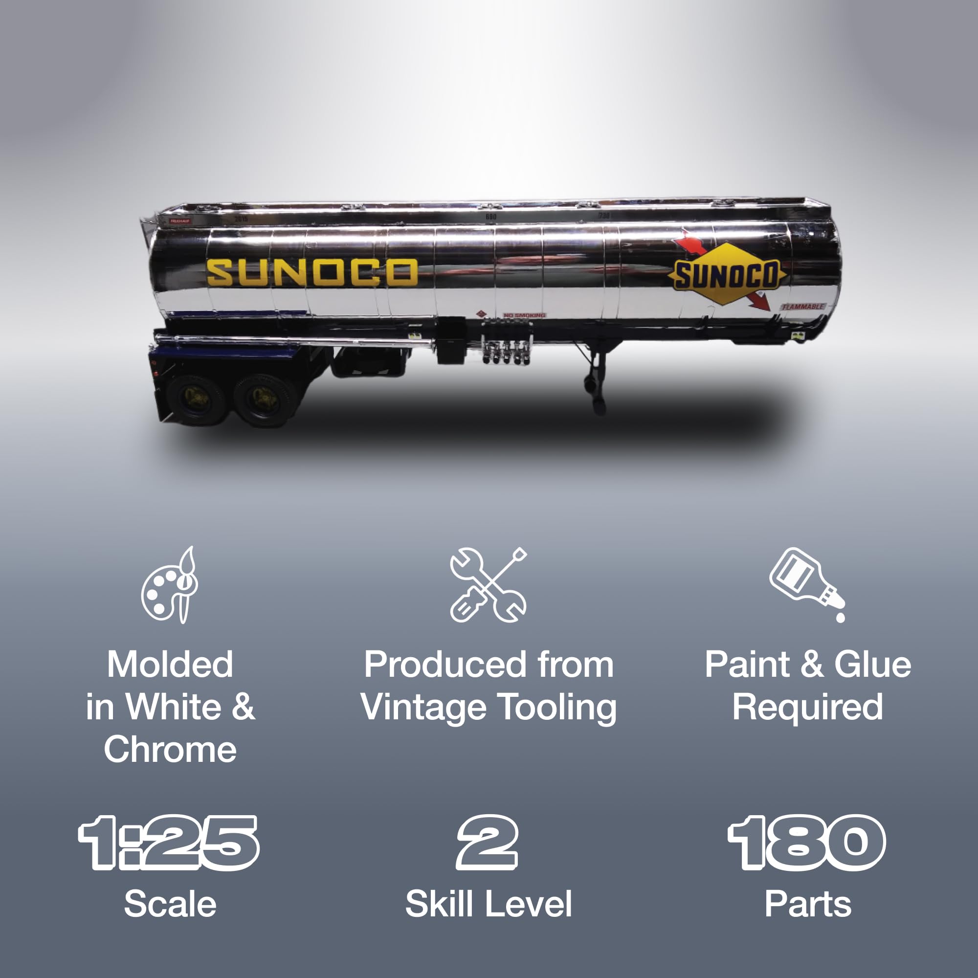 AMT Fruehauf Plated Tanker Trailer (Sunoco) 1:25 Scale Model Kit