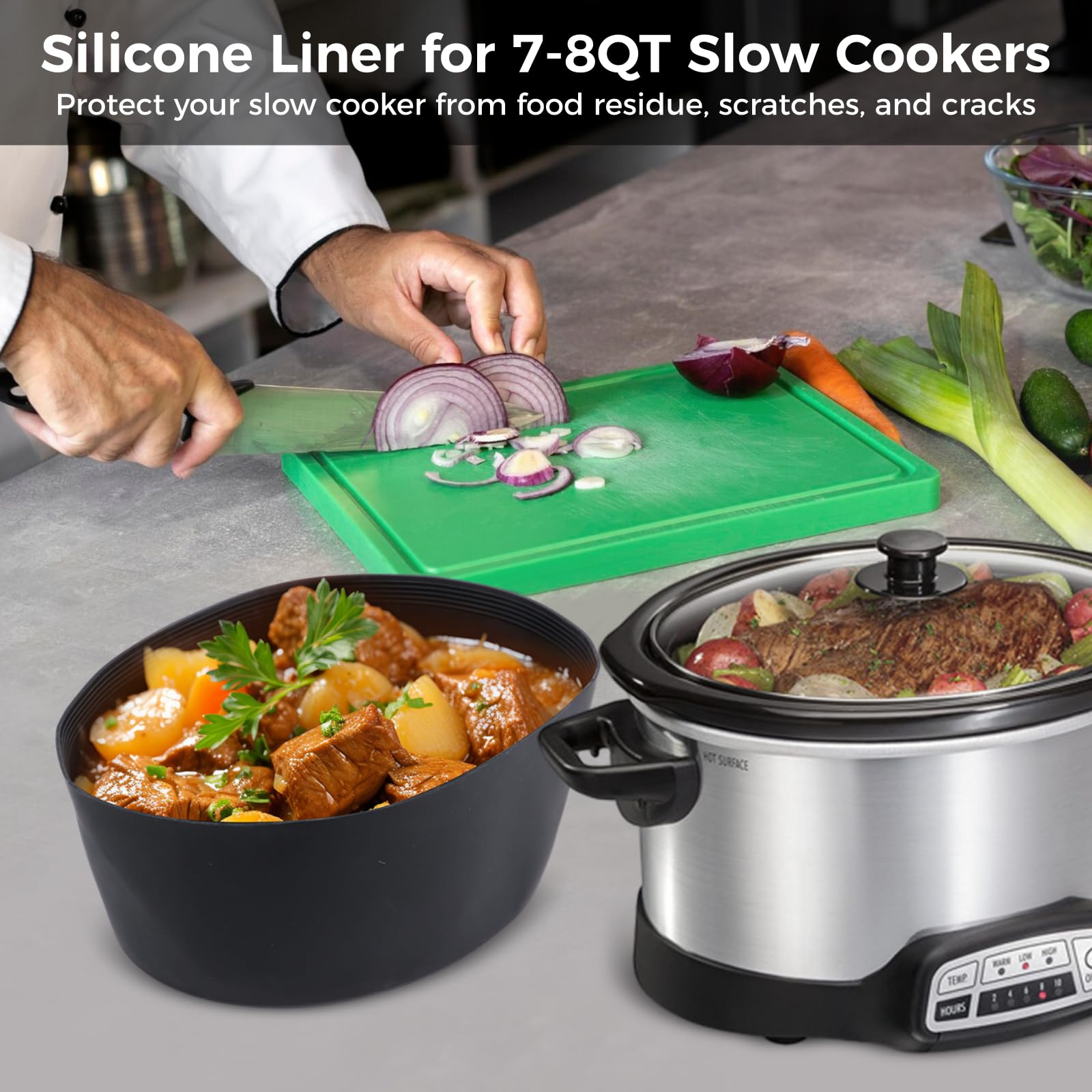 Silicone Slow Cooker Liners, Reusable Crock Pot Liner for 7-8QT Oval Slow Cookers, Food Grade Silicone Slow Cooker Linings, Leakproof Crockpot Liner, Dishwasher Safe