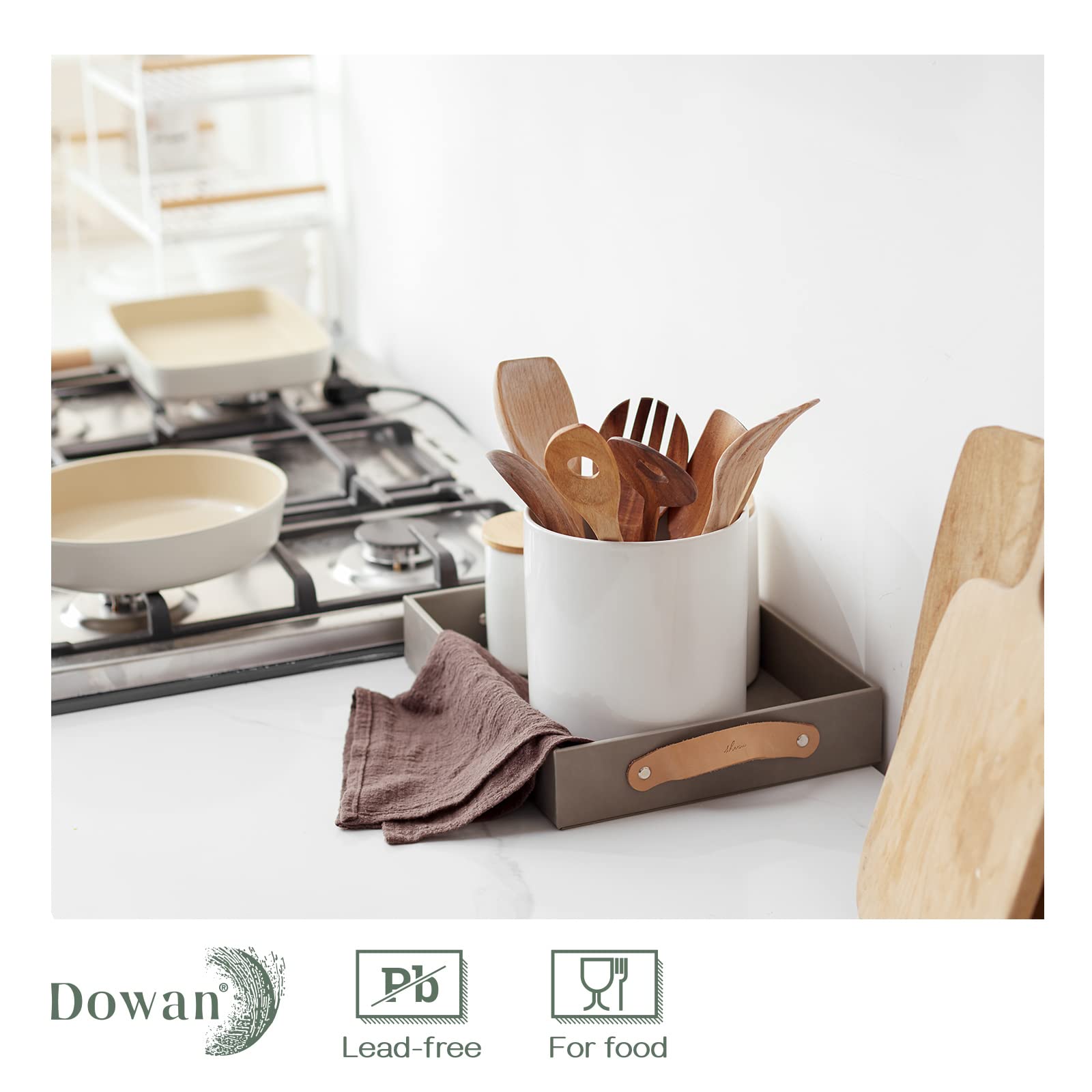 DOWAN Utensil Holder, Large Utensil Holder for Kitchen Counter (H7.2” x W6.2”), Ceramic Cooking Utensil Crock, Anti-Scratches and Stable, Spoon Holder for Kitchen Decor