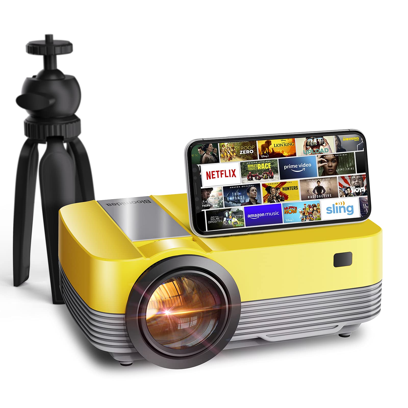 Projector 1080P Support, Movie Projector for Outdoor, Hi-Fi Speaker and Tripod Included,Mini Portable Home Theater Projector for TV Stick/HD/USB/AV/PS4/Laptop/PC