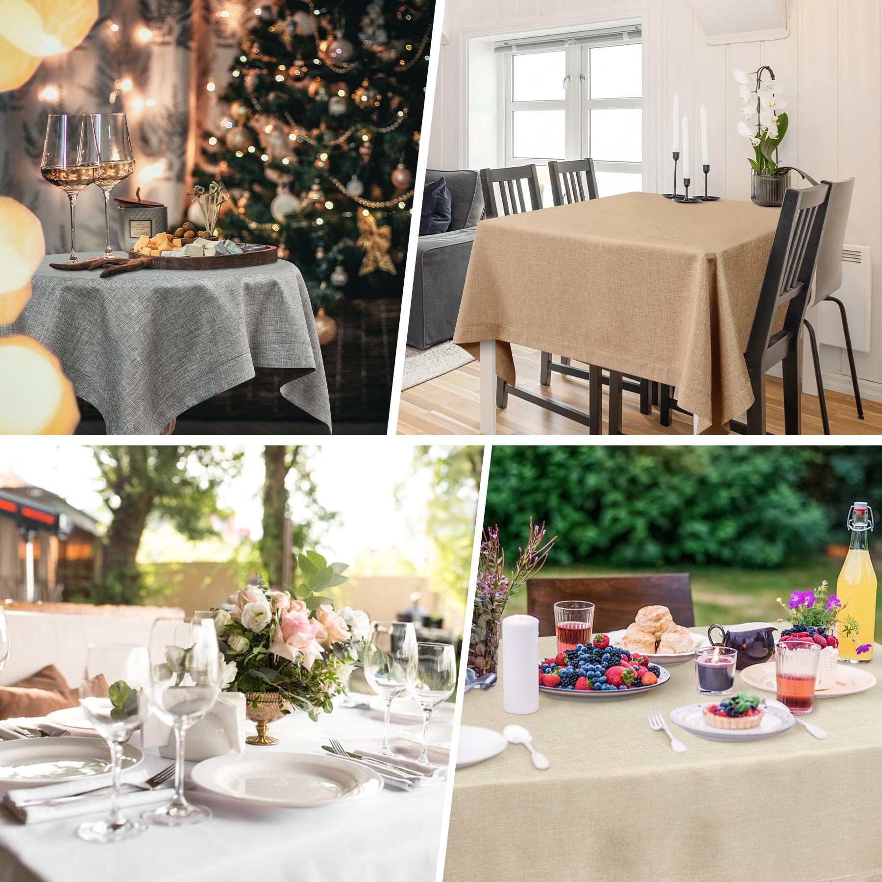 NEWISHER Farmhouse Oval Hemstitch Border Tablecloth Neutral Faux Linen Table Cloth Rustic Solid White Table Cover for Dining Kitchen Party Holiday Home 60x84 Inch