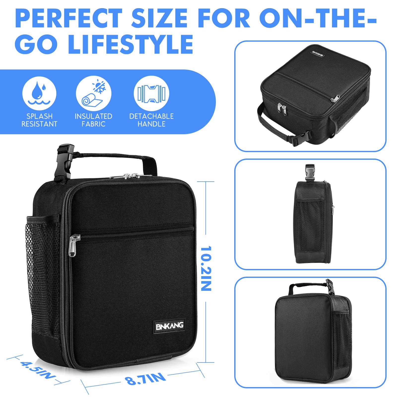 Lunch Box Insulated Lunch Bag - Durable Small Lunch Bag Reusable Adults Tote Bag Lunch Box for Adult Men Women (Black)