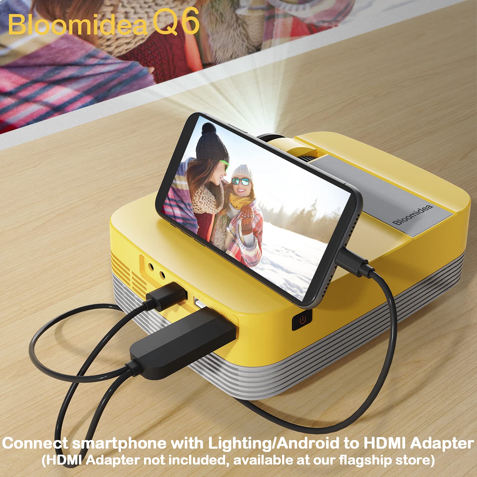 Projector 1080P Support, Movie Projector for Outdoor, Hi-Fi Speaker and Tripod Included,Mini Portable Home Theater Projector for TV Stick/HD/USB/AV/PS4/Laptop/PC