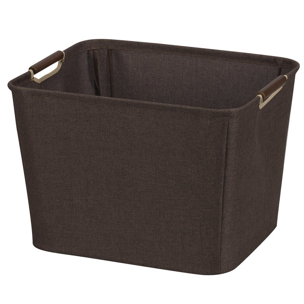 Household Essentials 601 Medium Shelf Basket with Wood Handles | Multi-Purpose Home Storage Bin | Brown Coffee Linen