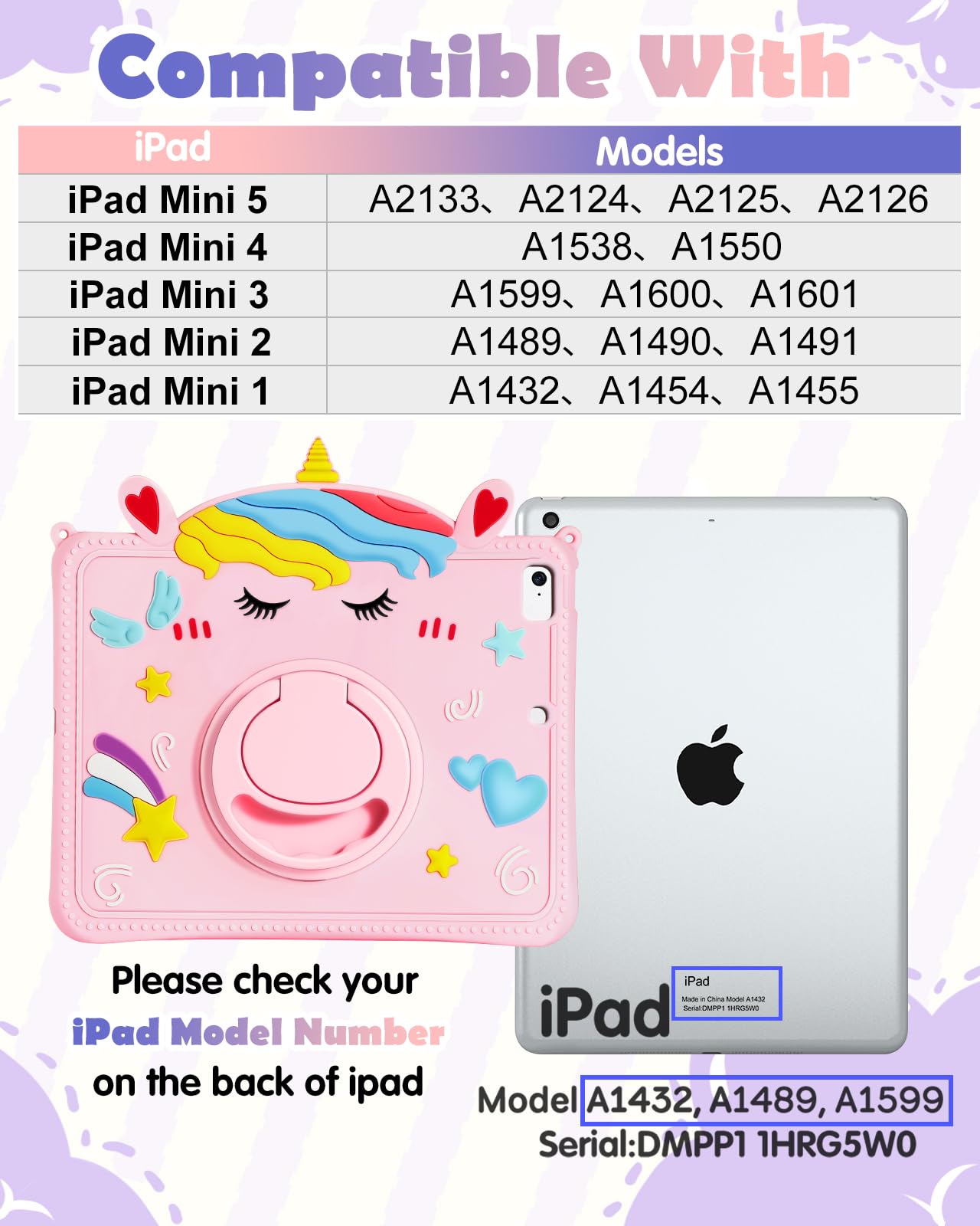 Gurgitat Girls Case for Apple iPad Mini 5/4/3/2/1-7.9 inch Cute Girly Cartoon Unicorn Cases for iPad Mini 5th/4th/3rd/2nd/1st Gen Cover with Pencil Holder Handle Stand Shoulder