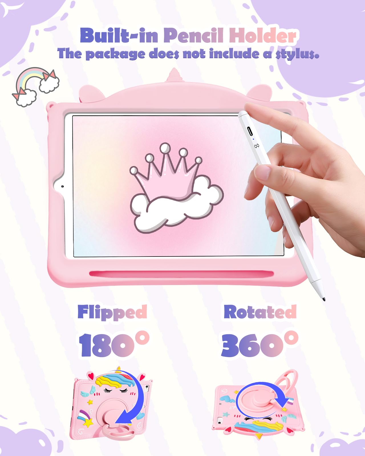 Gurgitat Girls Case for Apple iPad Mini 5/4/3/2/1-7.9 inch Cute Girly Cartoon Unicorn Cases for iPad Mini 5th/4th/3rd/2nd/1st Gen Cover with Pencil Holder Handle Stand Shoulder