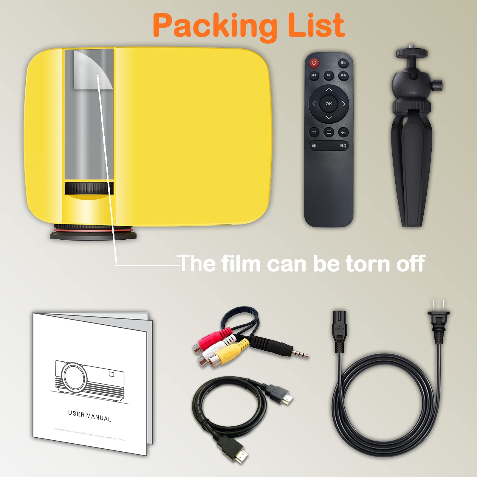 Projector 1080P Support, Movie Projector for Outdoor, Hi-Fi Speaker and Tripod Included,Mini Portable Home Theater Projector for TV Stick/HD/USB/AV/PS4/Laptop/PC