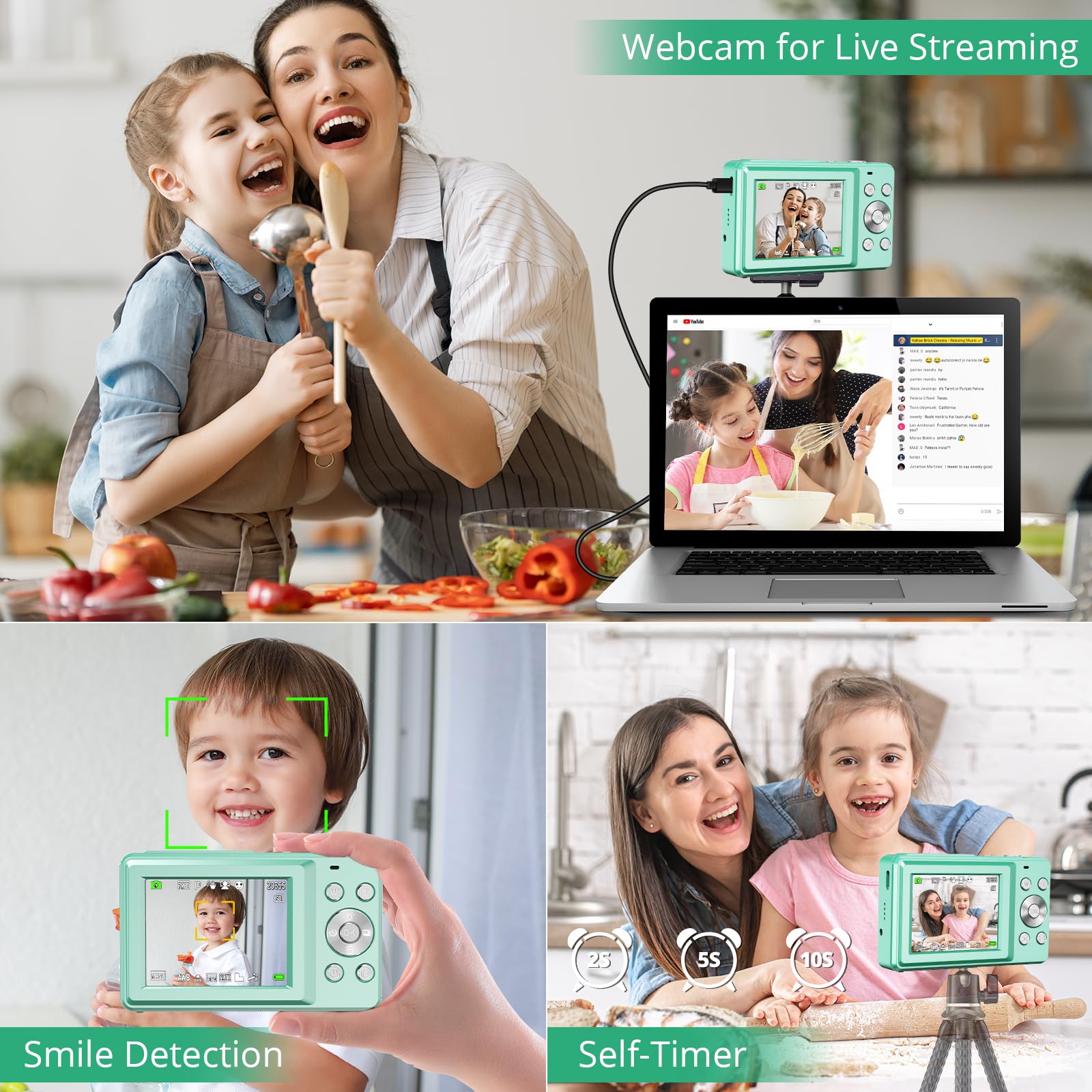 Digital Camera 1080P 44MP Digital Cameras, Digital Point and Shoot Camera for Kids with 16X Zoom, Anti-Shake, Compact Small Travel Camera for Beginner Children Boys Girls Teens Gift
