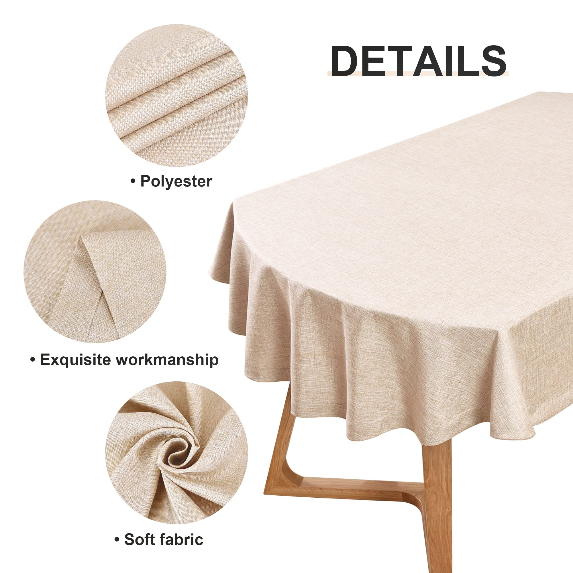 Wolkemer Faux Linen Oval Tablecloth Heavy Duty Wrinkle Resistant Fabric Table Cloths 60 x 84 Inch Beige Farmhouse Rustic Table Cover for Kitchen Dining Indoor Outdoor Tabletop Decoration
