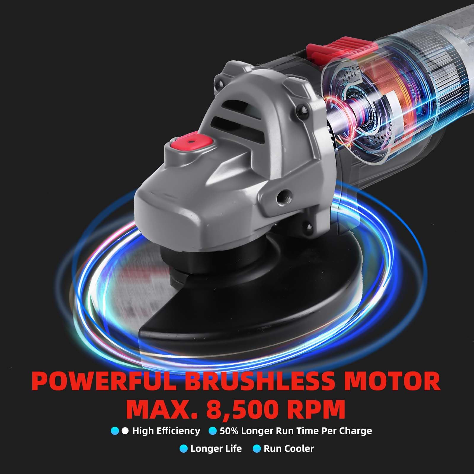 ZKH Cordless Angle Grinder Kit - 8500RPM Brushless Motor, 20V Power Angle Grinder Tool w/2 x 4.0Ah Batteries & Fast Charger, 4-1/2" Cutting Off Wheels, Auxiliary Handle, Heavy Duty Tool Case