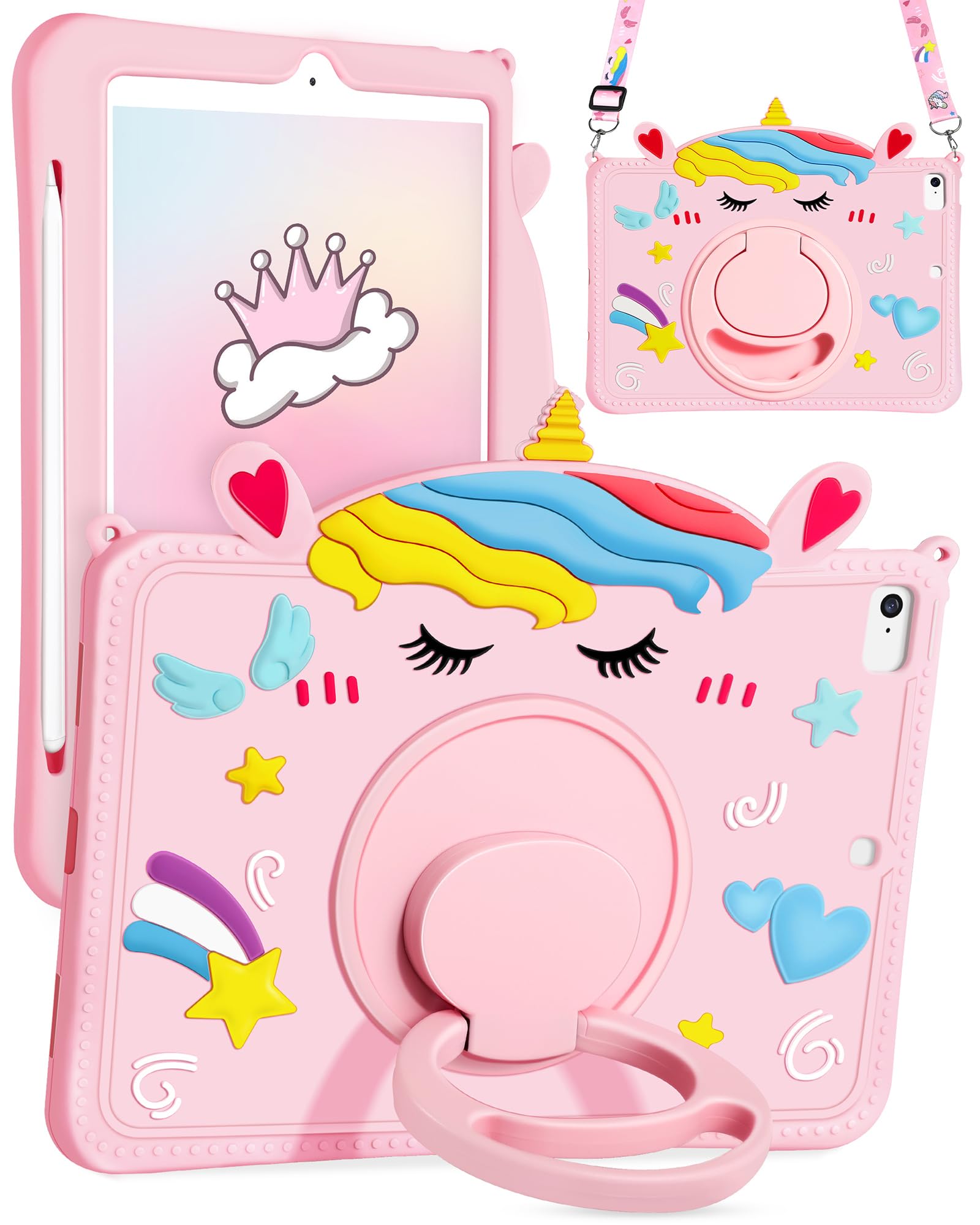 Gurgitat Girls Case for Apple iPad Mini 5/4/3/2/1-7.9 inch Cute Girly Cartoon Unicorn Cases for iPad Mini 5th/4th/3rd/2nd/1st Gen Cover with Pencil Holder Handle Stand Shoulder