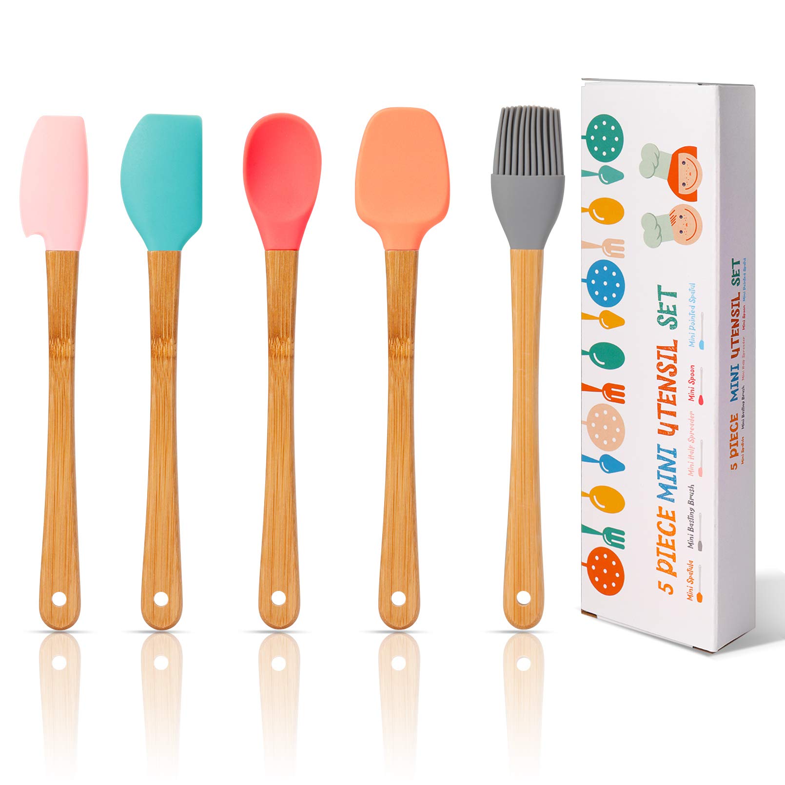 KSENDALO Silicone Small Spatulas Set of 5, Small Rubber Spatulas for Scraping, Cooking, Baking and Mixing for Kitchen Use