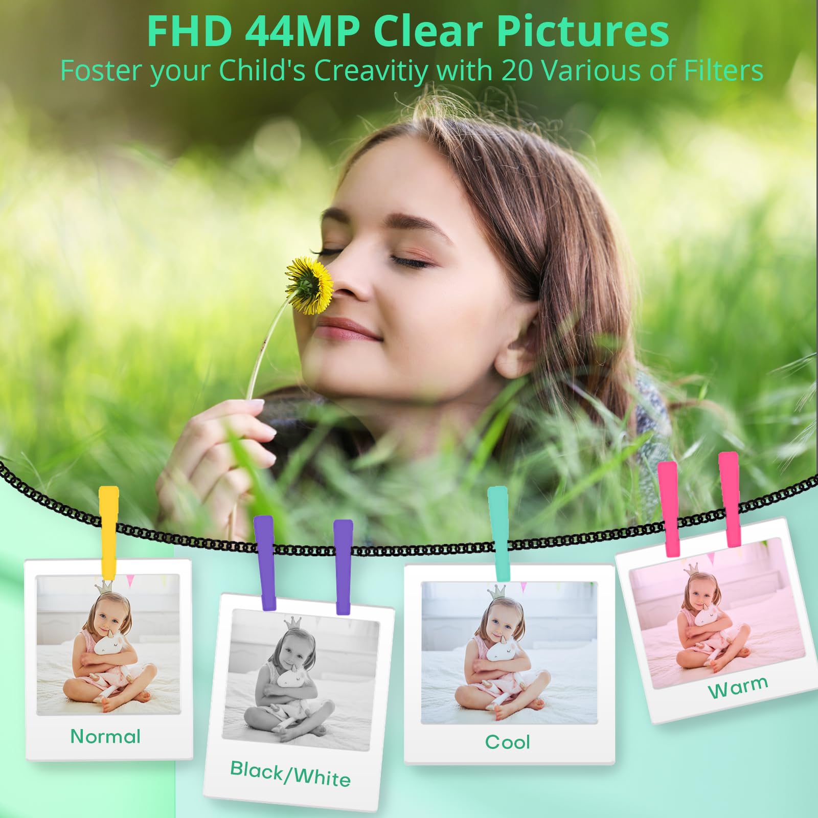 Digital Camera 1080P 44MP Digital Cameras, Digital Point and Shoot Camera for Kids with 16X Zoom, Anti-Shake, Compact Small Travel Camera for Beginner Children Boys Girls Teens Gift