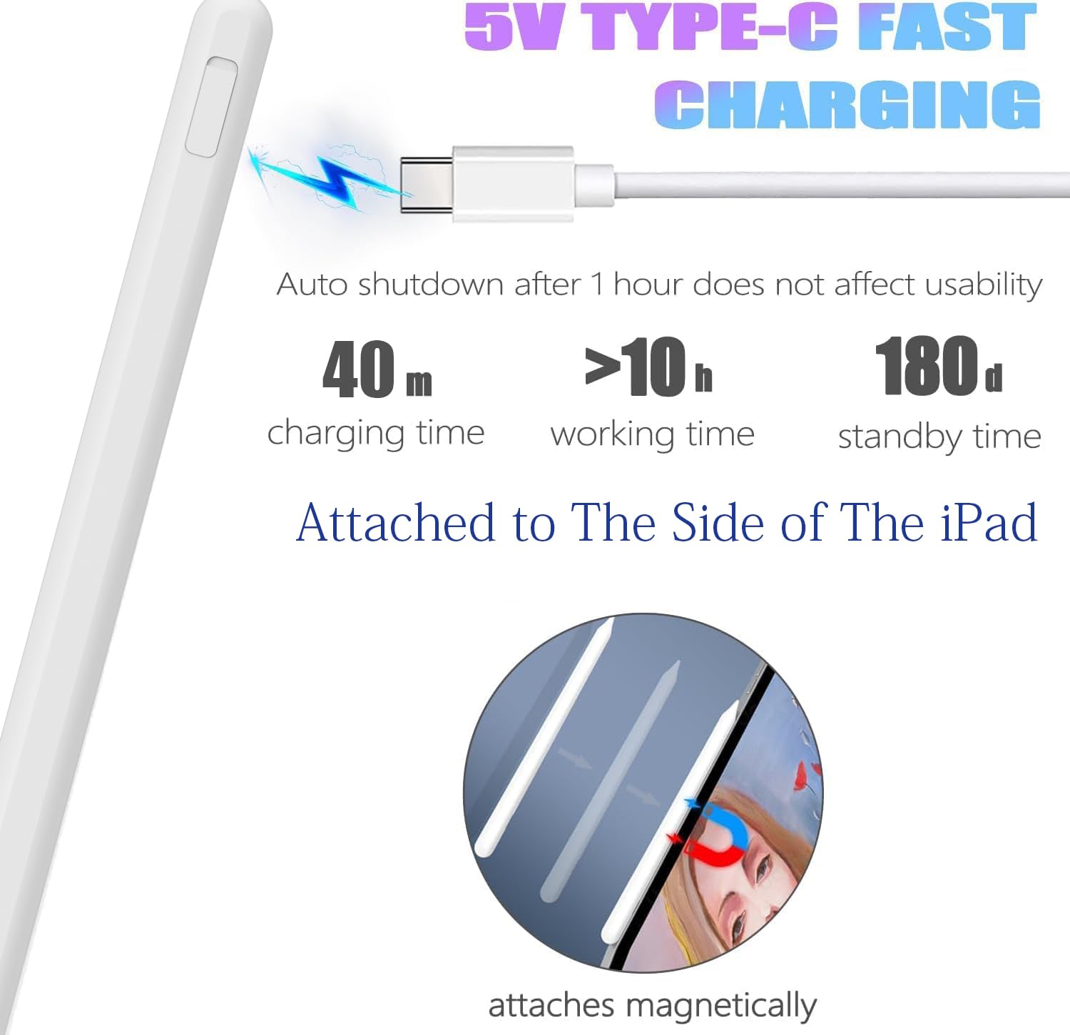 Stylus Pen for iPad 9th&10th Generation Palm Rejection with Pen Case Magnetic Stylus for Apple Pencil,Pen for Apple iPad Compatible with (2018-2023) iPad Pro 11&12.9 inch, ipad 9th Gen
