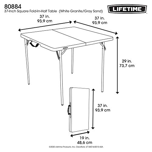 Lifetime 80884 37-Inch Square Fold-in-Half Table, 2 Pack, Light Commercial, White Granite