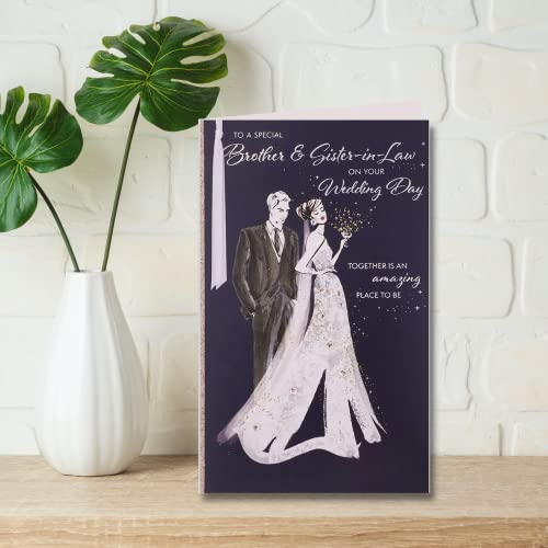 Clintons: Figurative Couple Brother & Sister In Law Wedding Card 11x15cm