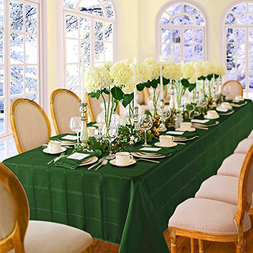 Newbridge 60 x 84 Inch Oval Fabric Tablecloth, Elegance Plaid, 100% Polyester, No Iron Soil Resistant Dining Room, Party and Banquet Table Cover, Solid Textured, Hunter Green