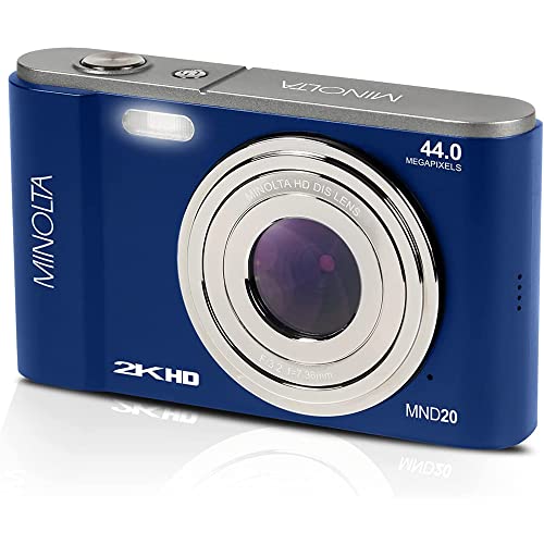 Minolta MND20-BL 44 MP / 2.7K Ultra HD Digital Camera Blue Bundle with Lexar 64GB High-Performance 800x UHS-I SDHC Memory Card Blue Series